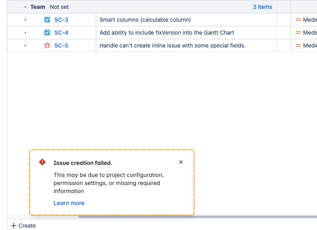 Why I cannot create issues inline in GanttTable?